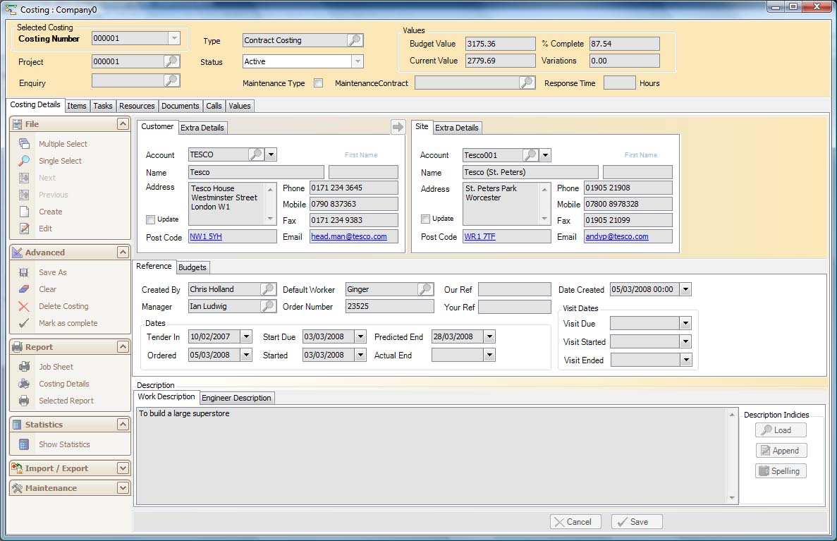 Cypher1 Costing and Planned Maintenance
